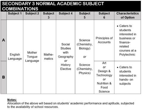 Secondary 3 Subject Combinations