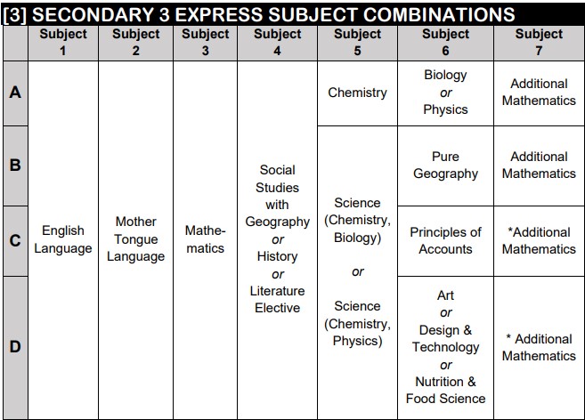 Secondary 3 Subject Combinations