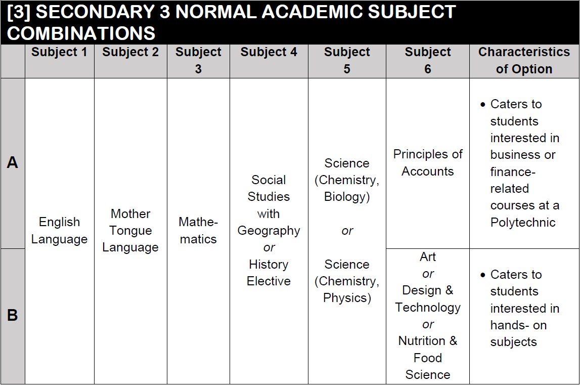 Secondary 3 Subject Combinations
